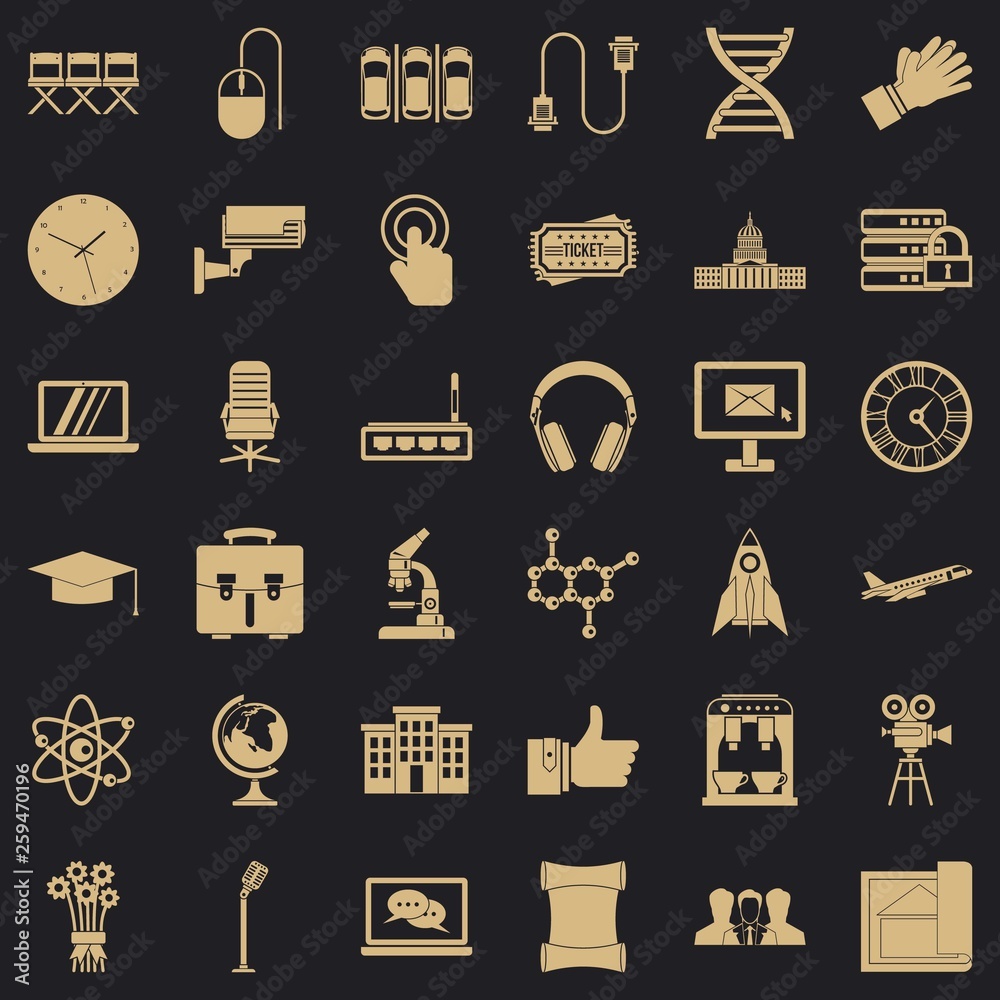 Science conference icons set. Simple style of 36 science conference ...