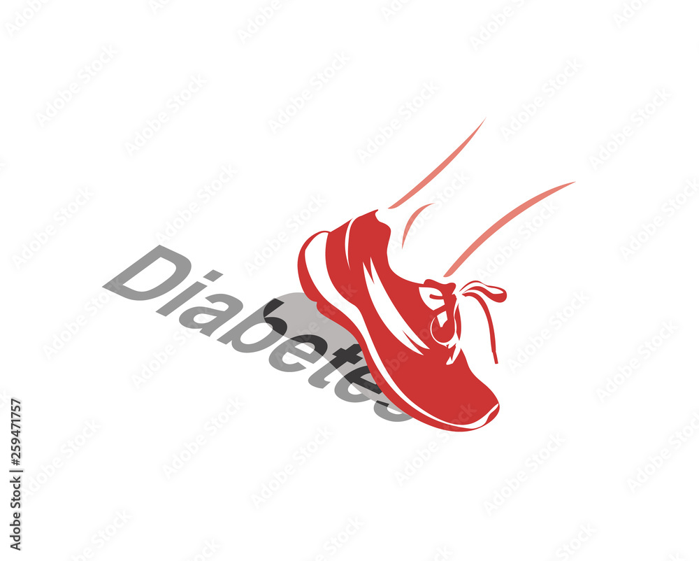 Vector image of a running shoe stepping off the word Diabetes - the ...