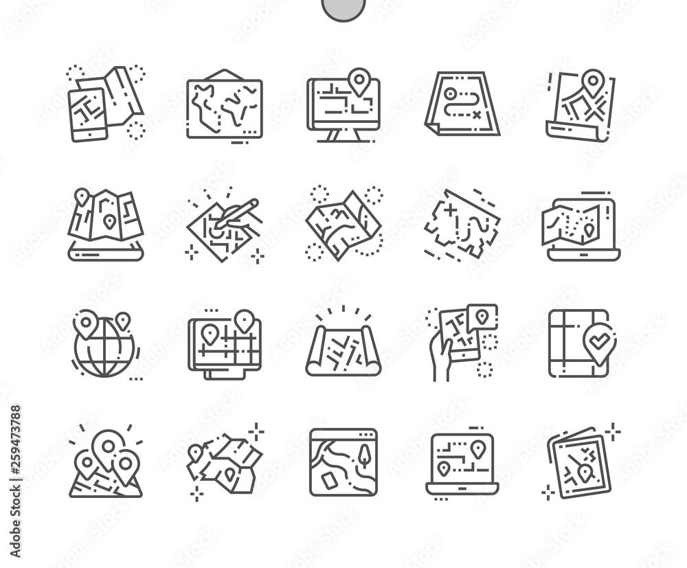 Paper and electronic maps Well-crafted Pixel Perfect Vector Thin Line ...