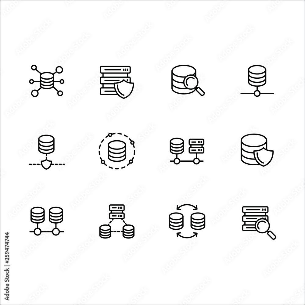 Simple set databases illustration line icon. Contains such icons server ...