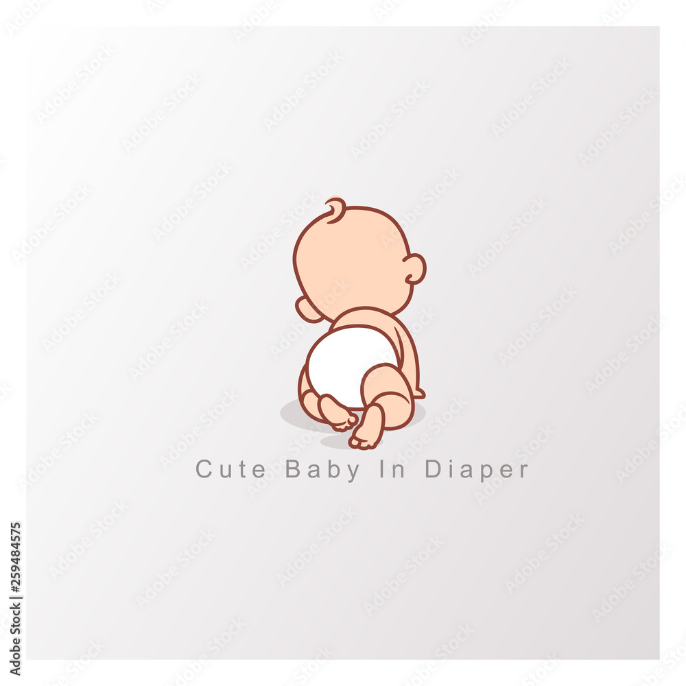 Cute little baby design template. Happy baby girl or boy crawling in ...