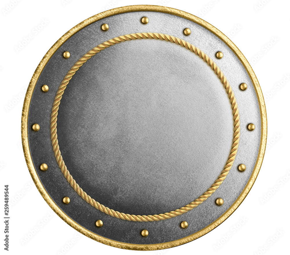 Large metal round shield decorated gold isolated 3d illustration Stock ...