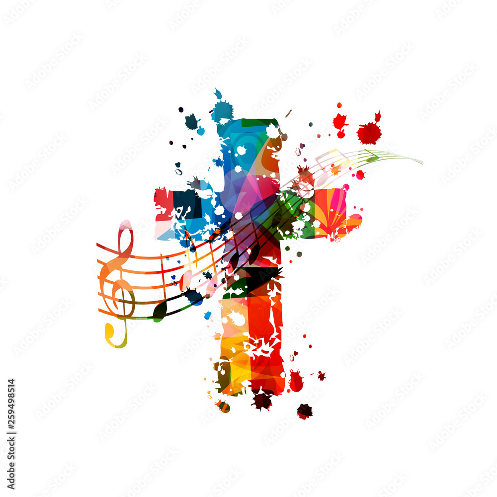Colorful christian cross with music notes isolated vector illustration ...