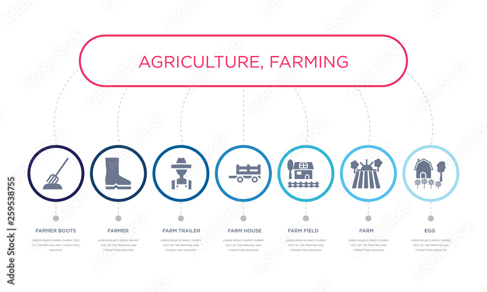 simple illustration set of 7 vector blue icons such as egg, farm, farm ...