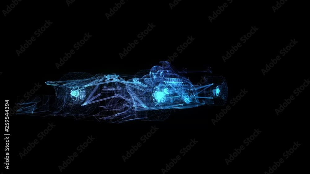 Formula one. Glow points, line and mesh formation of 3d Model Formula ...