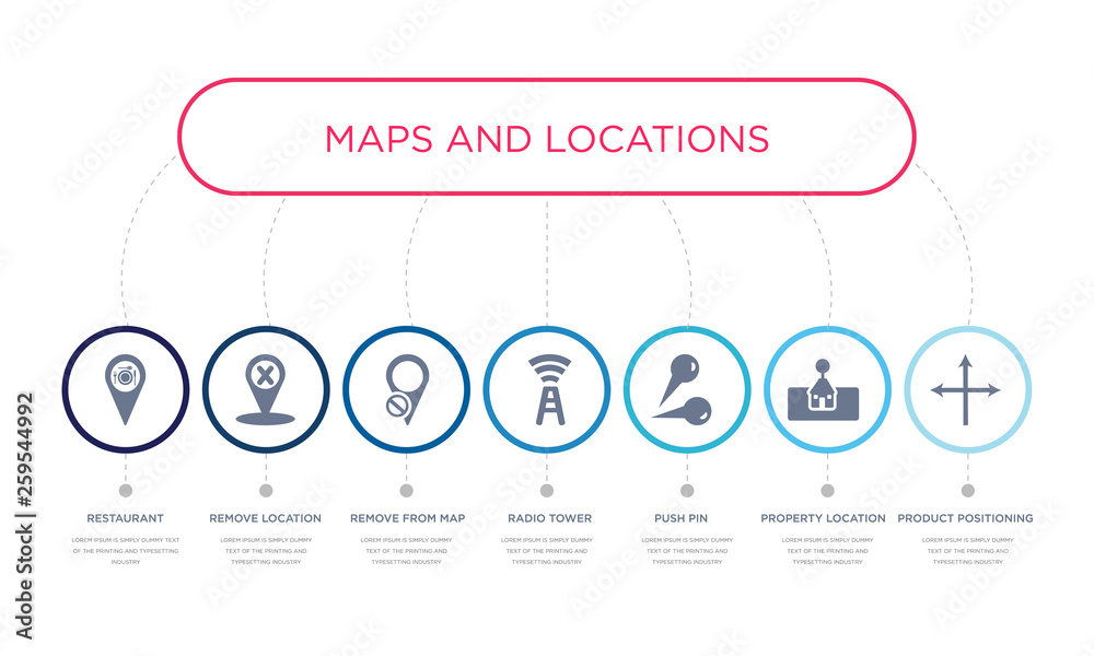 simple illustration set of 7 vector blue icons such as product ...
