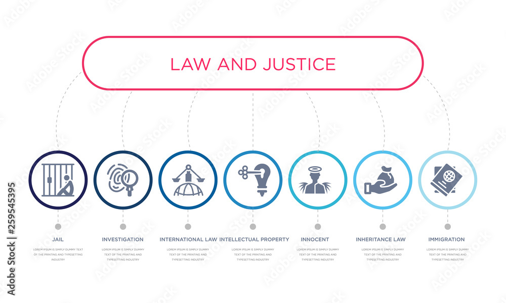 simple illustration set of 7 vector blue icons such as immigration ...