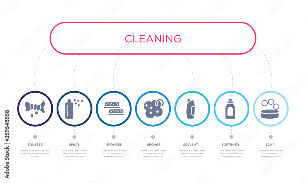 simple illustration set of 7 vector blue icons such as soap, softener ...