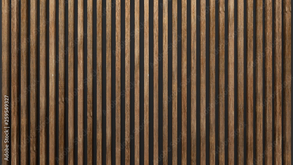 Elegant background of wooden slats over dark wall. Oak sheets. Stock ...