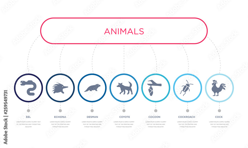 simple illustration set of 7 vector blue icons such as cock, cockroach ...