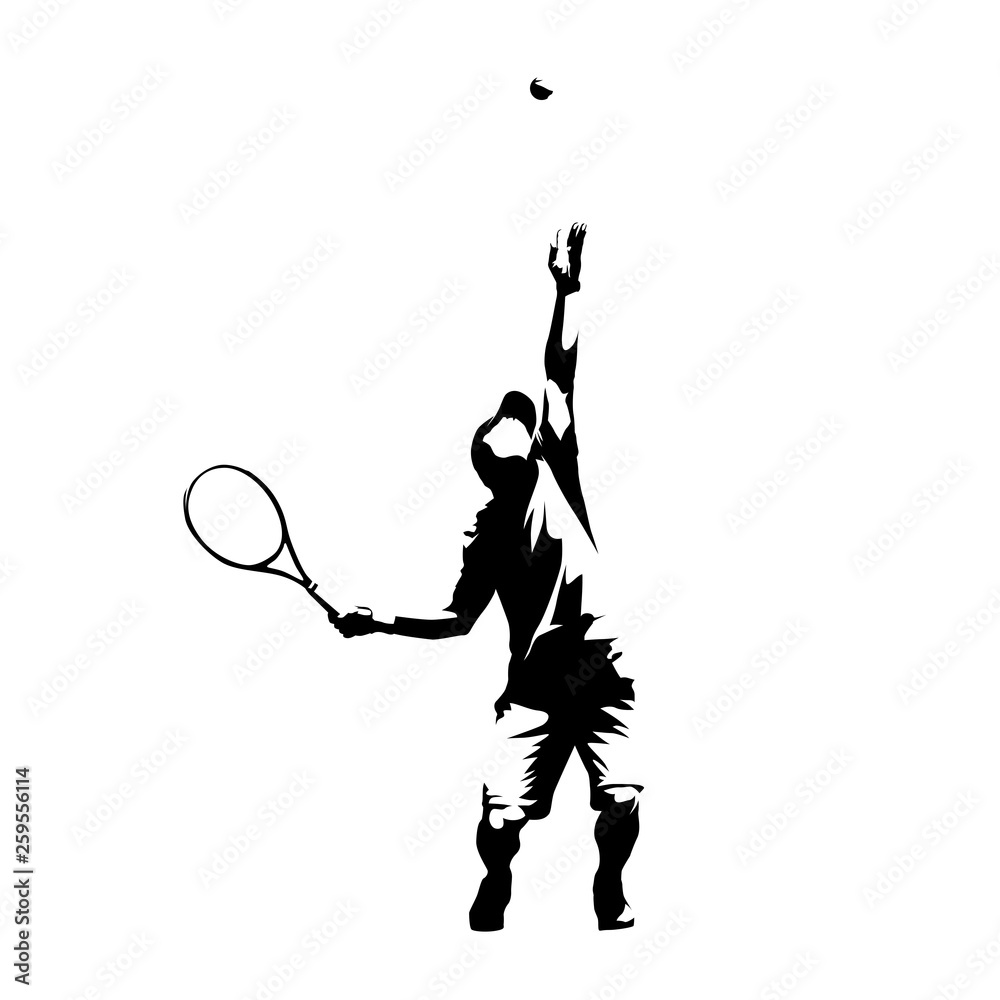 Tennis player serving ball, service, abstract isolated vector ...