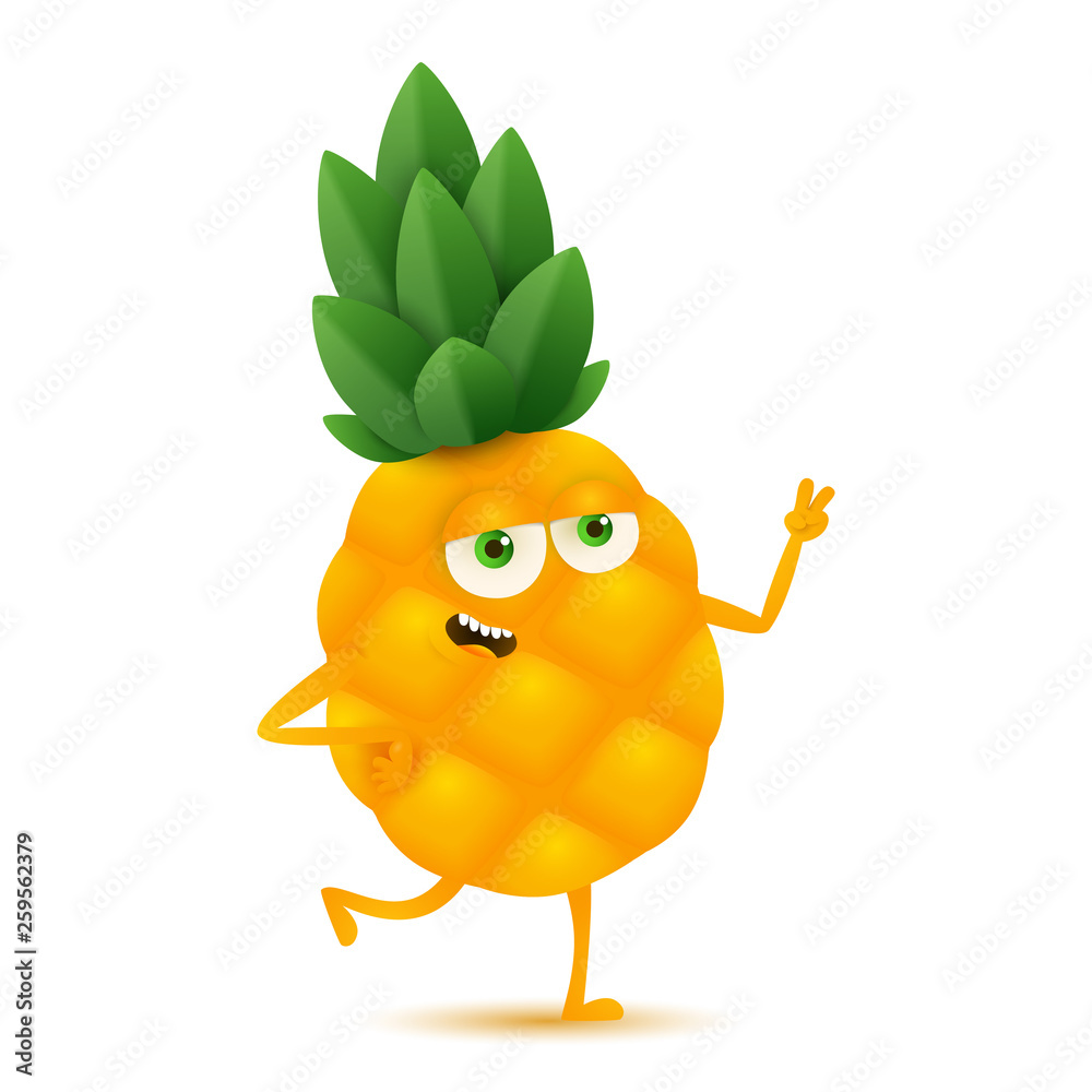 Cute and funny pineapple character, cartoon vector illustration ...