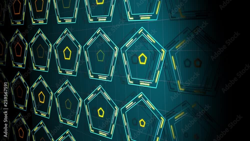 Hexahedrons with a displaced center. Cinematographic background. seamless loop.Futuristic ...