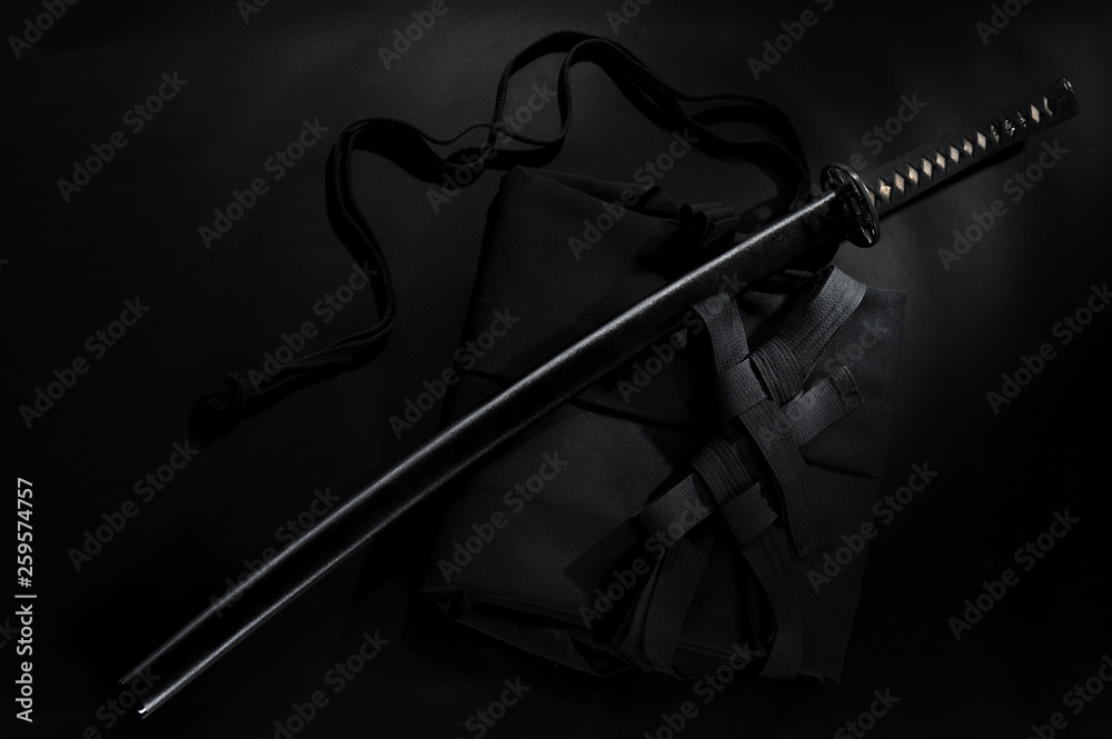 Japanese katana samurai sword. Aikido hakama, martial arts uniform ...