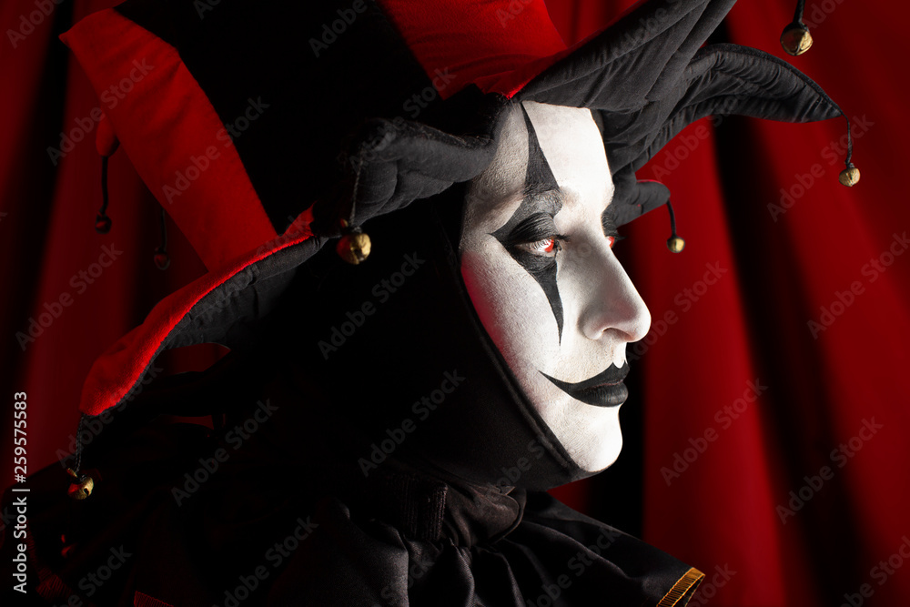 Beautiful jester woman side view face, close-up. Stock Photo | Adobe Stock