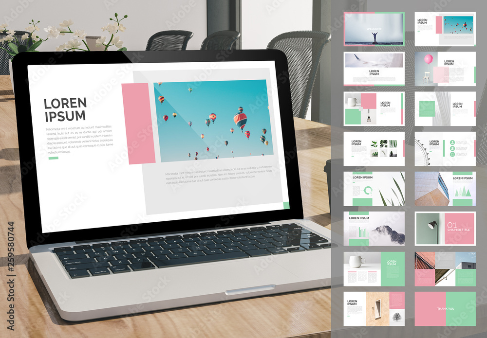 Minimalist Screen Presentation Layout with Pink and Mint Accents Stock ...