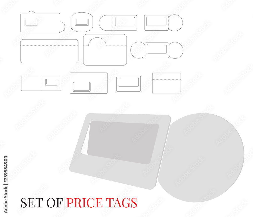 Set of Price Tag Template, Shelf Talker, Vector with die cut / laser ...