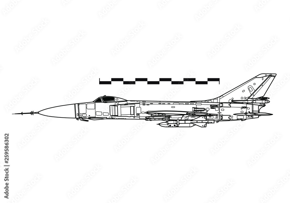 Sukhoi Su-15 Flagon. Outline drawing Stock Vector | Adobe Stock