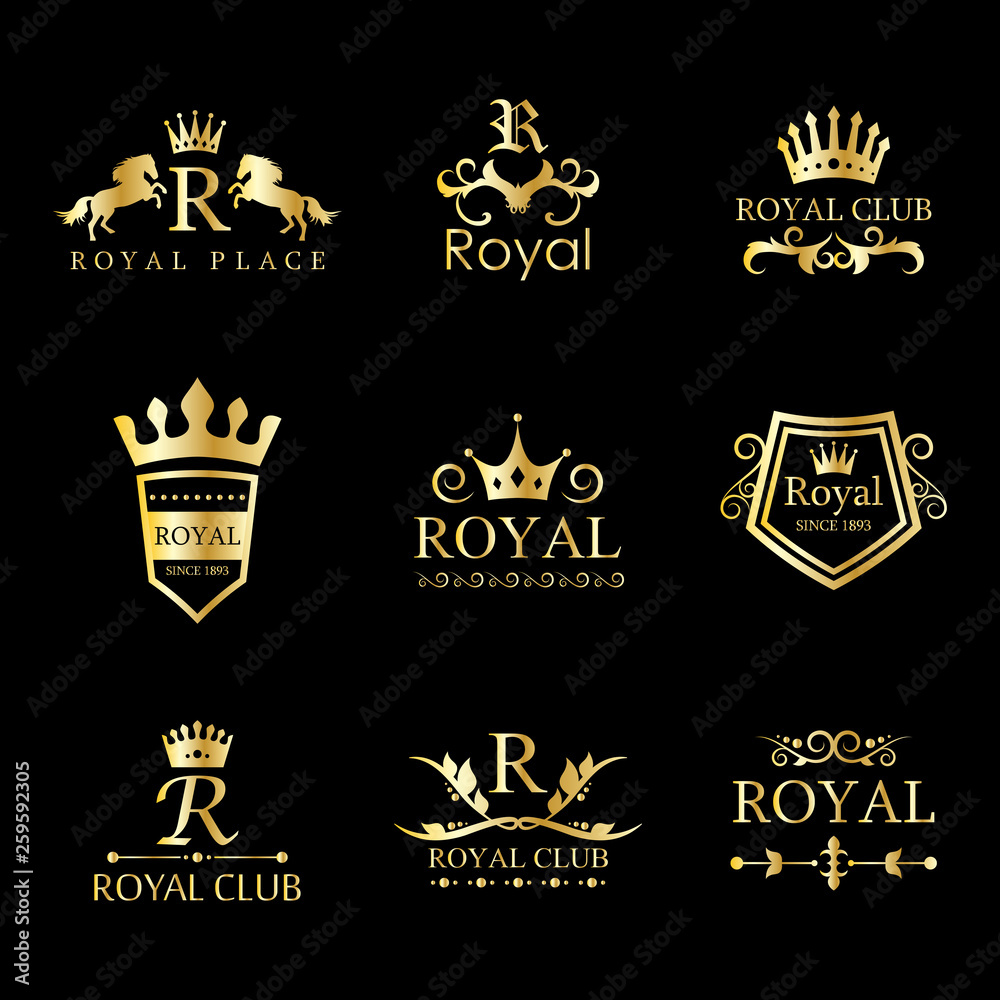 Royal Luxury Classic Logo Set - Isolated On Black Background. Vector ...