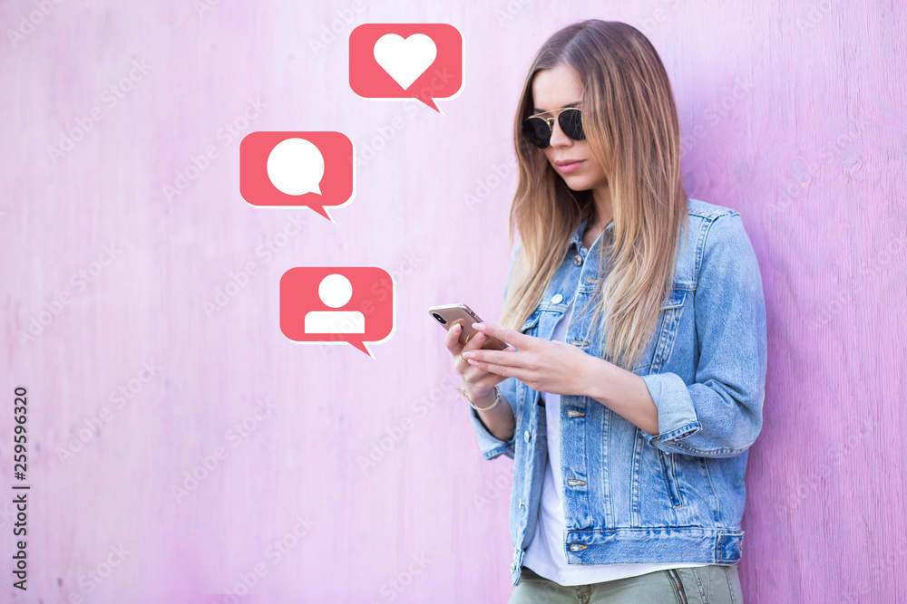 Beauty Cute Fashionable Young Adult Girl Influencer Typing on ...