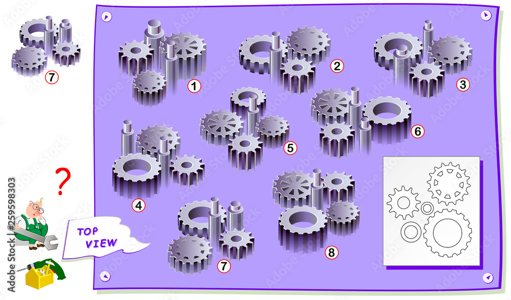 Logic puzzle game for kids. Find which construction of gears ...