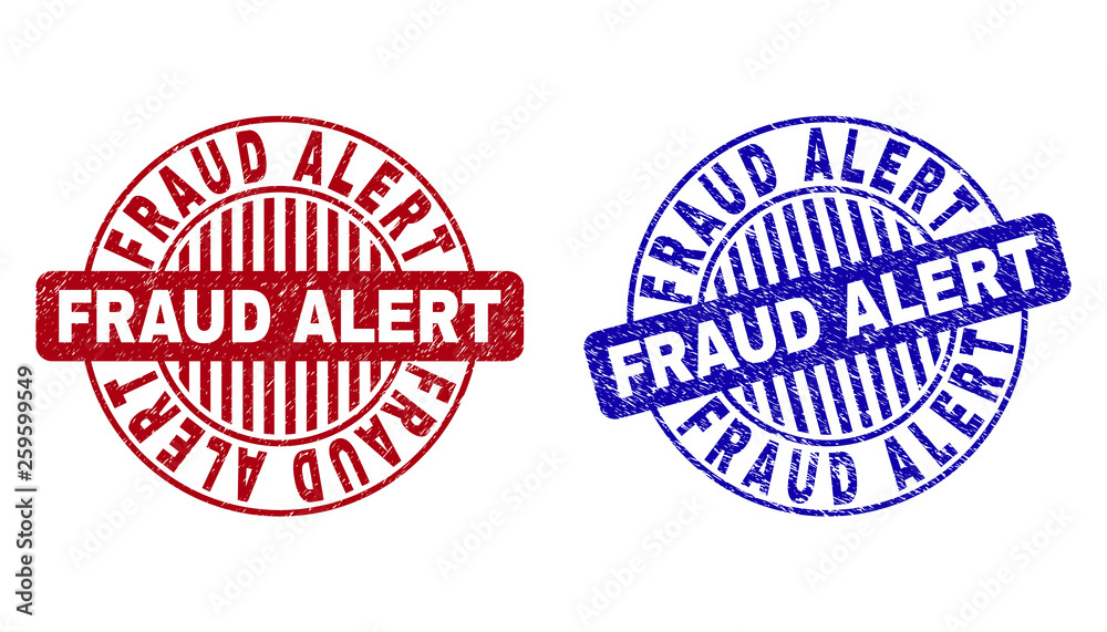 Grunge FRAUD ALERT round stamp seals isolated on a white background ...