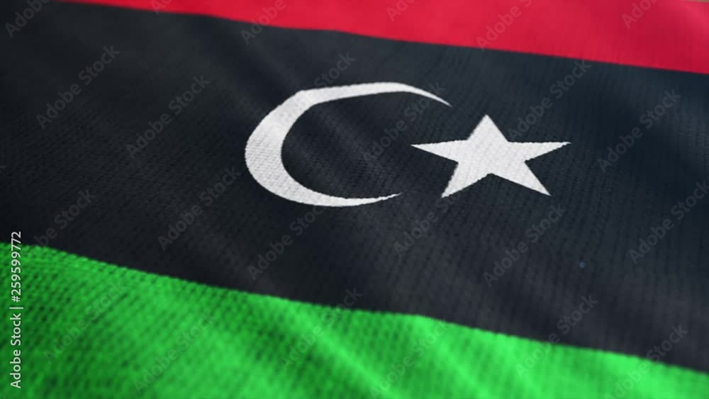 Vidéo Stock Libya flag is waving 3D illustration. Symbol of Libyan an ...