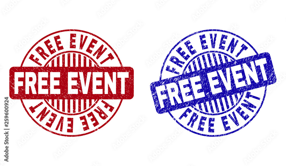 Grunge FREE EVENT round stamp seals isolated on a white background ...
