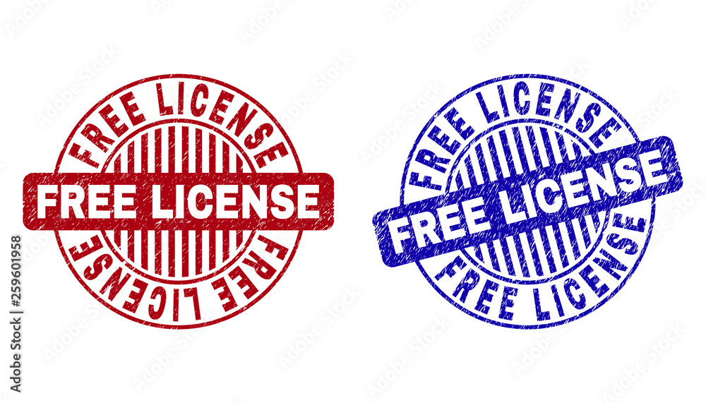 Grunge FREE LICENSE round stamp seals isolated on a white background ...