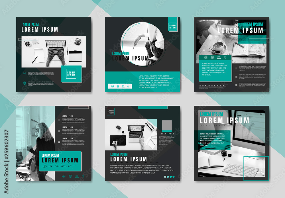 Social Media Post Layouts with Teal and Gray Accents Stock Template ...