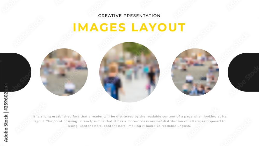 Modern business presentation design with 3 shapes & rounded photos on ...