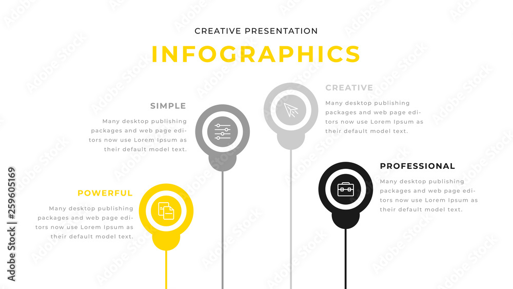 4 option of modern business presentation design with yellow and gray ...