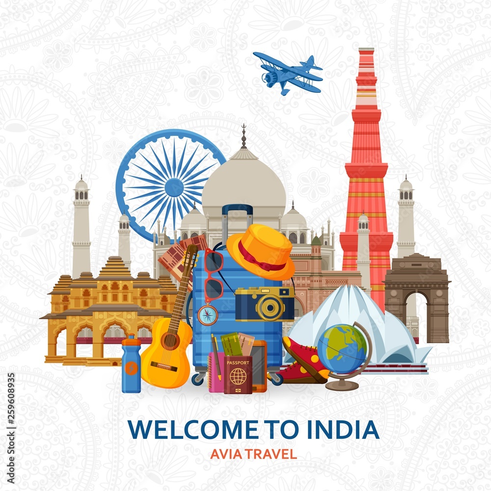 Travel in India concept. Indian most famous sights set. Architectural ...