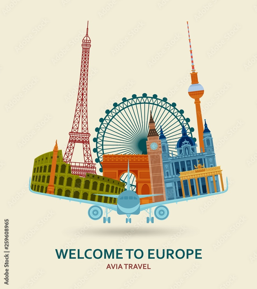 Travel in Europe concept. European most famous sights set ...