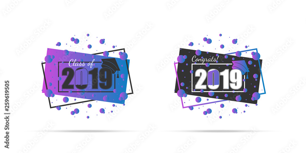 Class of 2019. Number with color education academic cap on abstract ...