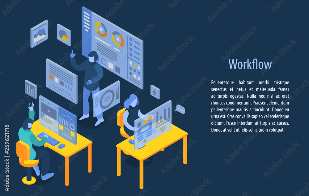 Workflow management concept banner. Isometric illustration of workflow ...