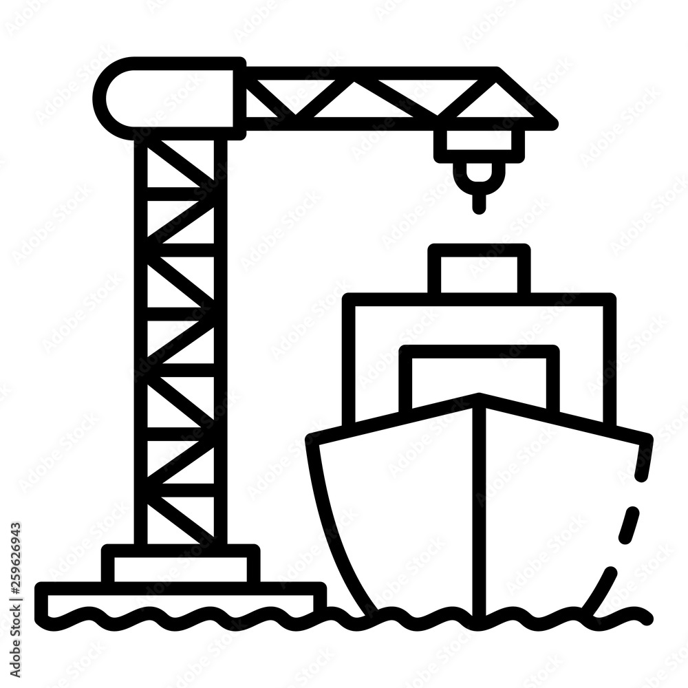 Ship load port crane icon. Outline ship load port crane vector icon for ...