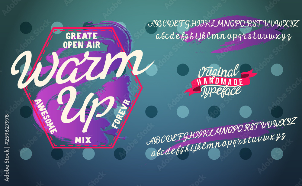 Vetor de Warm Up. Script typeface. Hand made logotype. Vector font ...