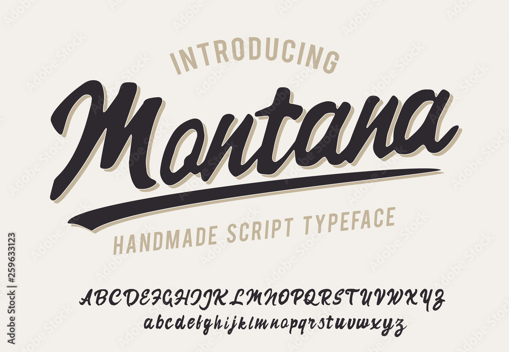 Montana. Vintage brush script. Handmade font. Retro Typeface. Vector ...