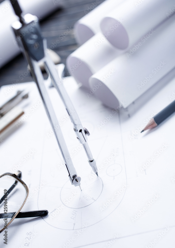 On the desk are tools for creating drawings Stock Photo | Adobe Stock