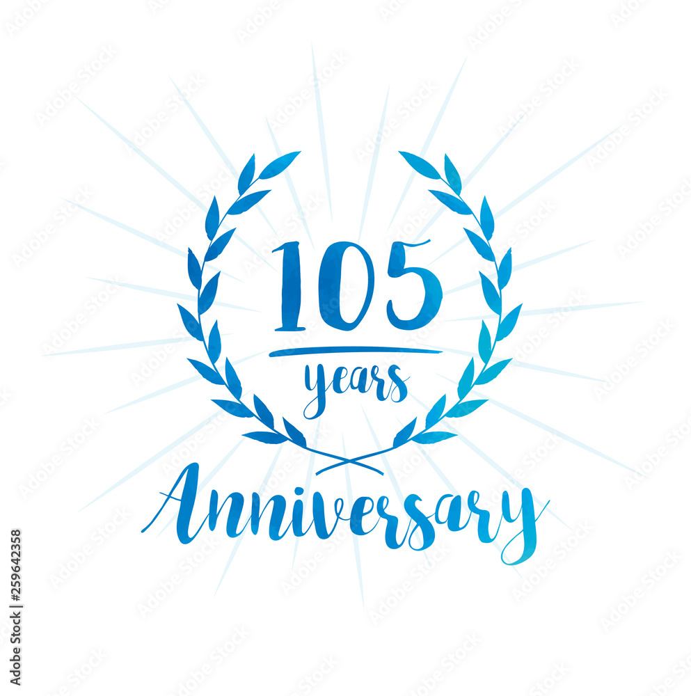 105 years anniversary celebration logo. Anniversary watercolor design ...
