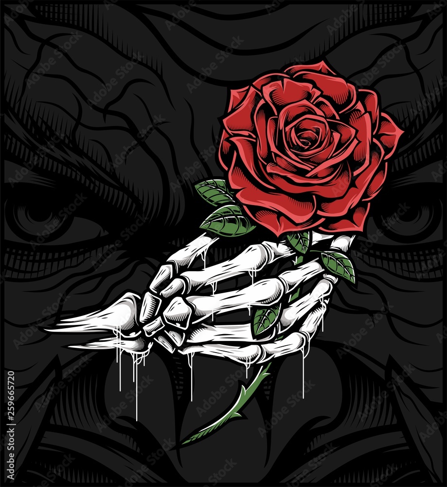 skull hand holding a rose Stock Vector | Adobe Stock