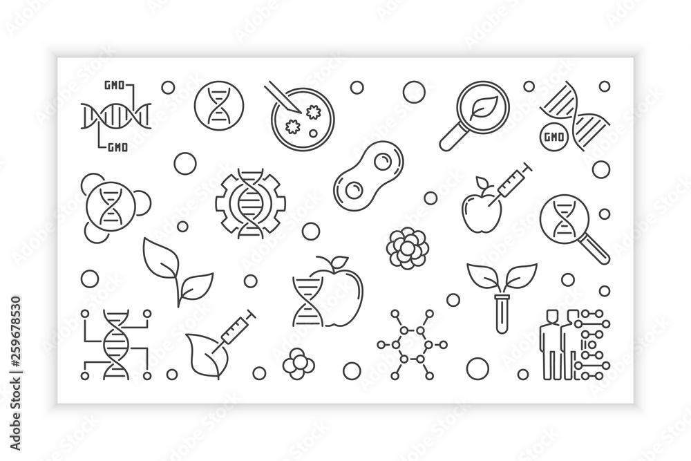 GMO concept vector simple horizontal banner in thin line style Stock ...