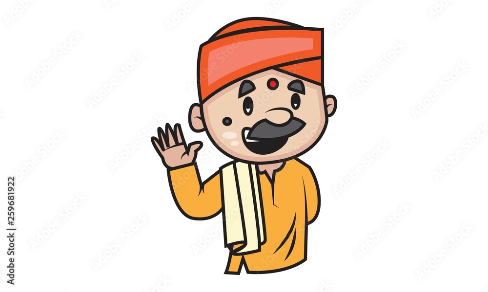 Vector cartoon illustration of cute pandit waving hand. Isolated on ...