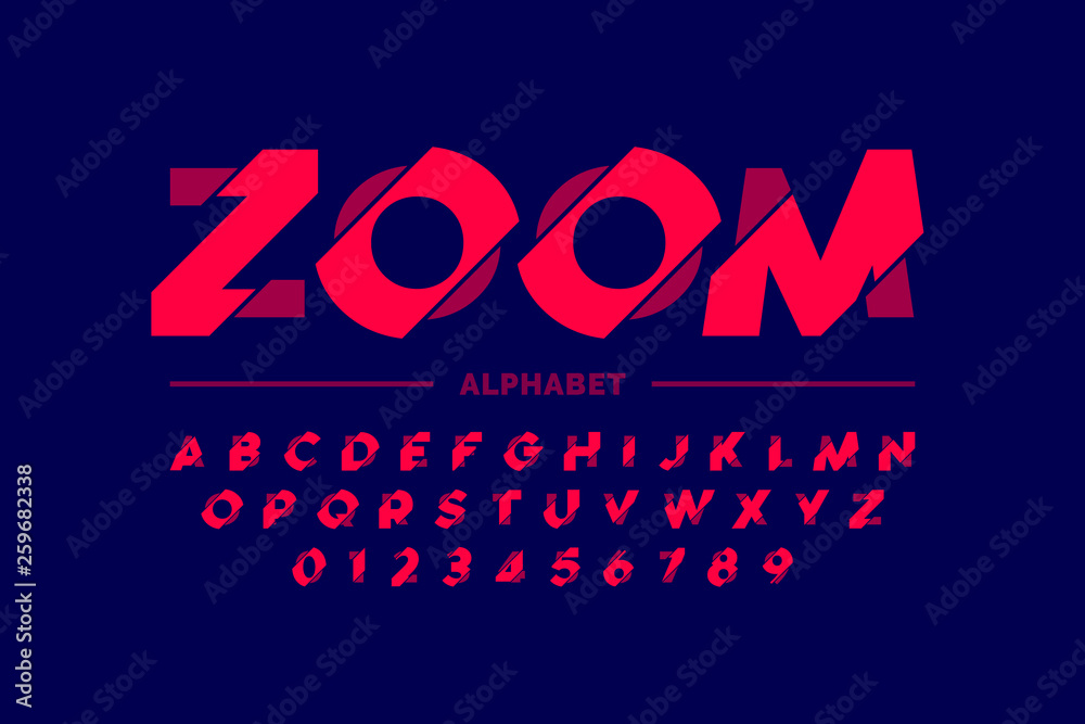 Poster Modern font design, zoom style alphabet letters and numbers ...