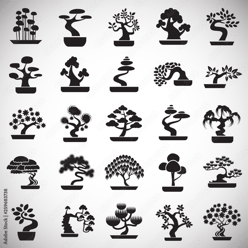 Bonsai icons set on white background for graphic and web design. Simple ...