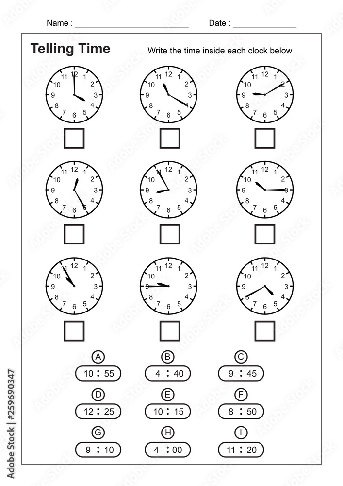 Telling Time Telling the Time Practice for Children Time Worksheets for ...