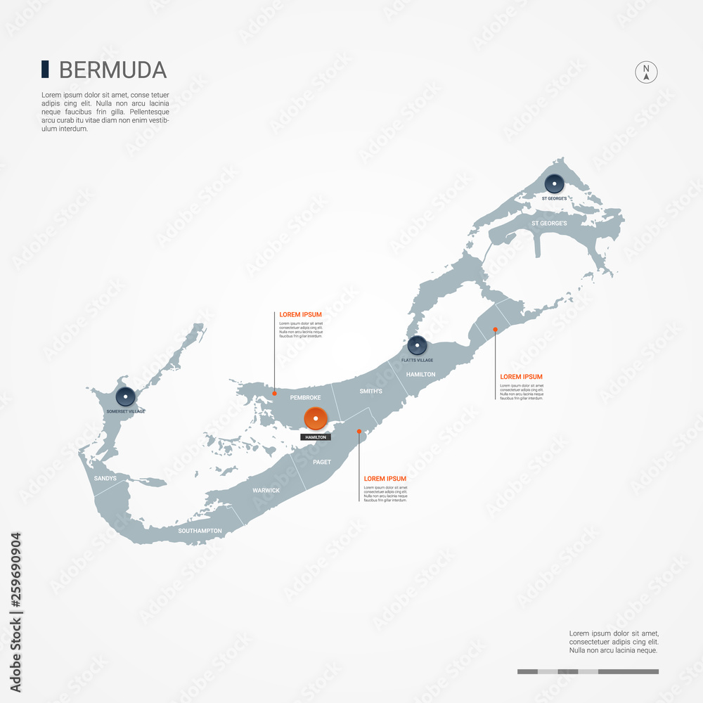 Fototapeta mapa świata dla dzieci Bermuda map with borders, cities ...