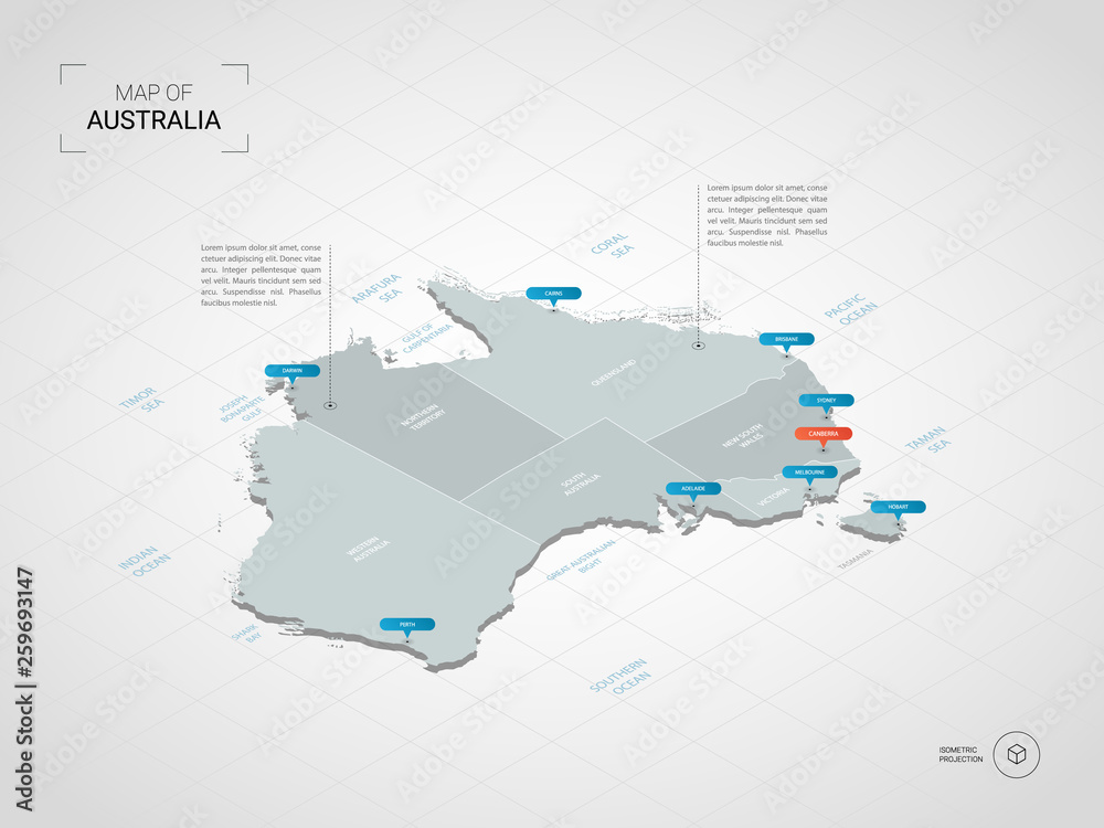 Fototapeta Isometric 3D Australia map. Stylized vector map illustration ...