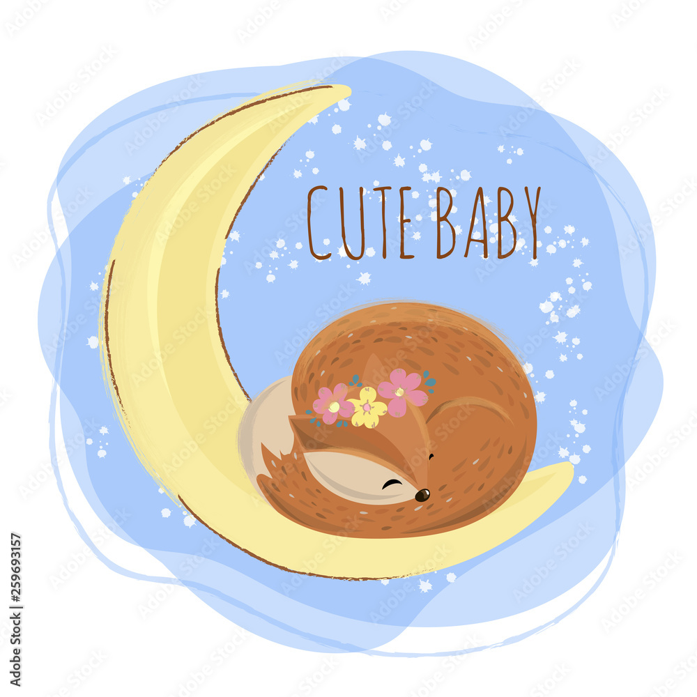 SLEEPING FOX Spring Cartoon Forest Baby Animal Vector Illustration Set ...